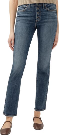 Silver Jeans Co. Most Wanted Exposed Button Mid Rise Straight Leg Jeans ...