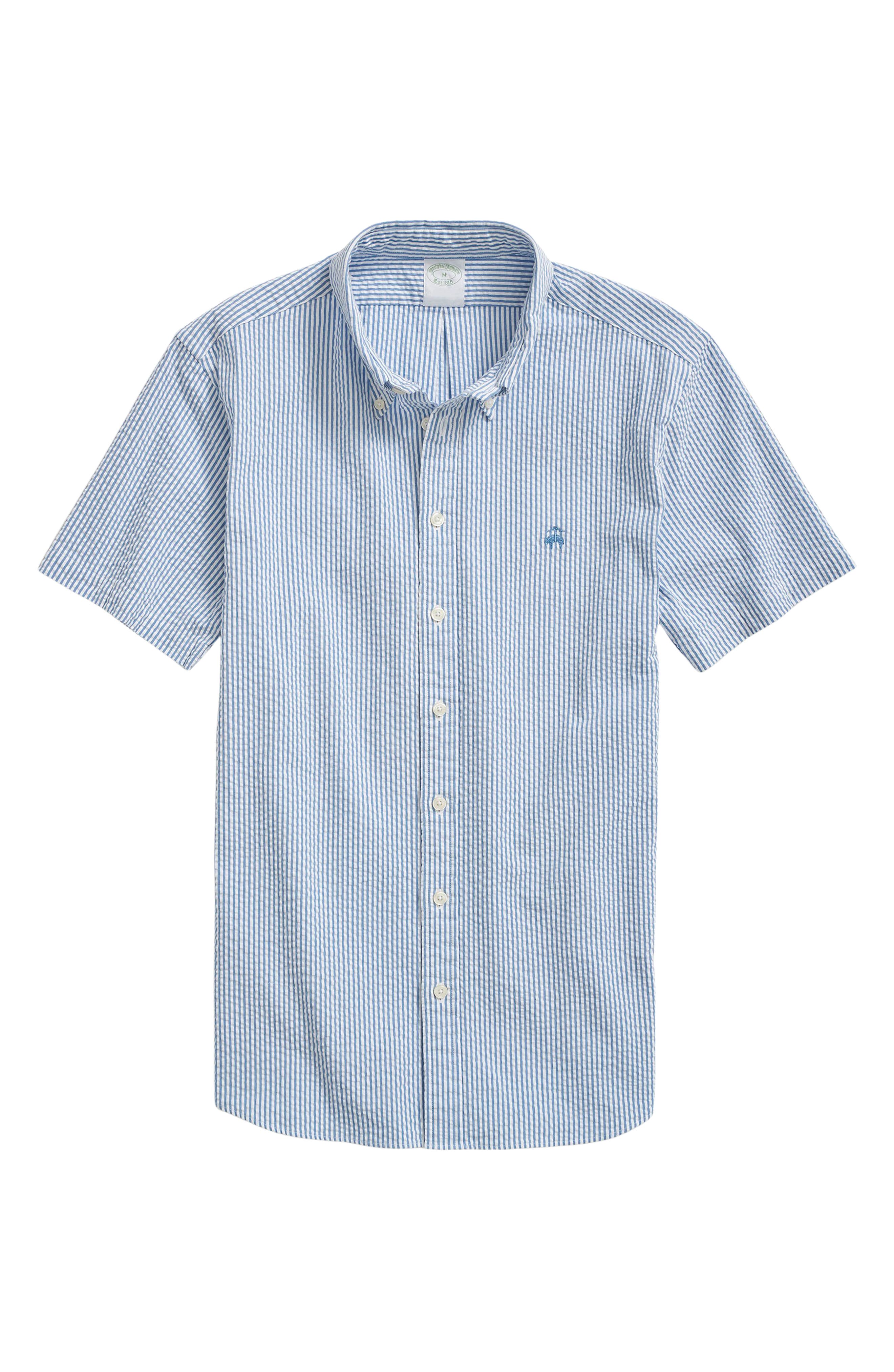 Brooks Brothers Stripe Stretch Seersucker Short Sleeve Button-Down ...