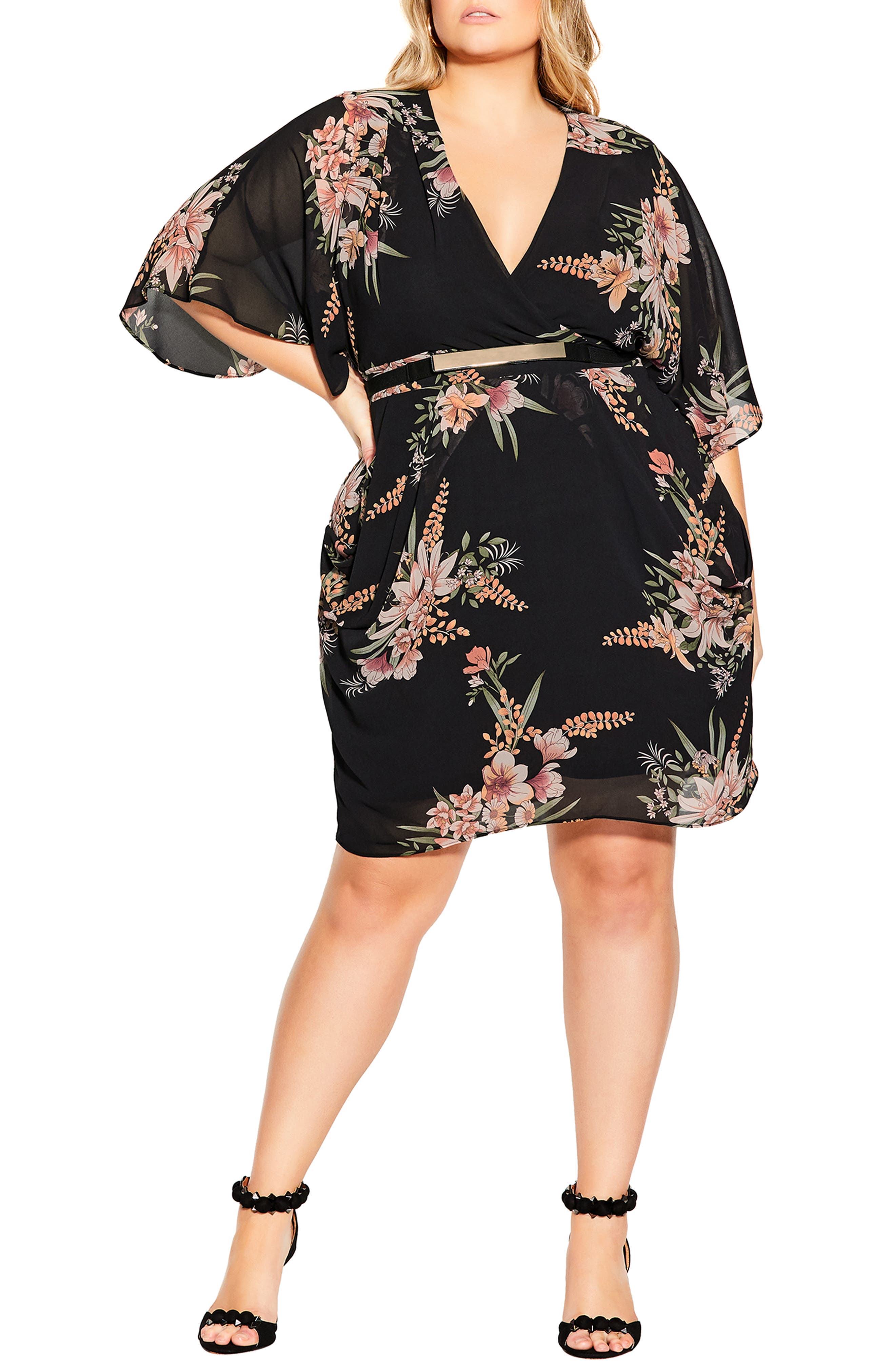 City Chic Floral Print Faux Wrap Dress | Nordstromrack