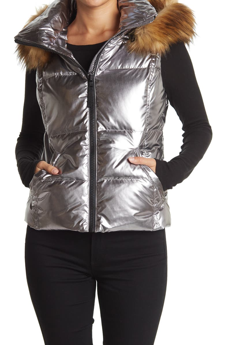 S13 Snowcat Faux Fur Trim Metallic Puffer Down Vest | Nordstromrack