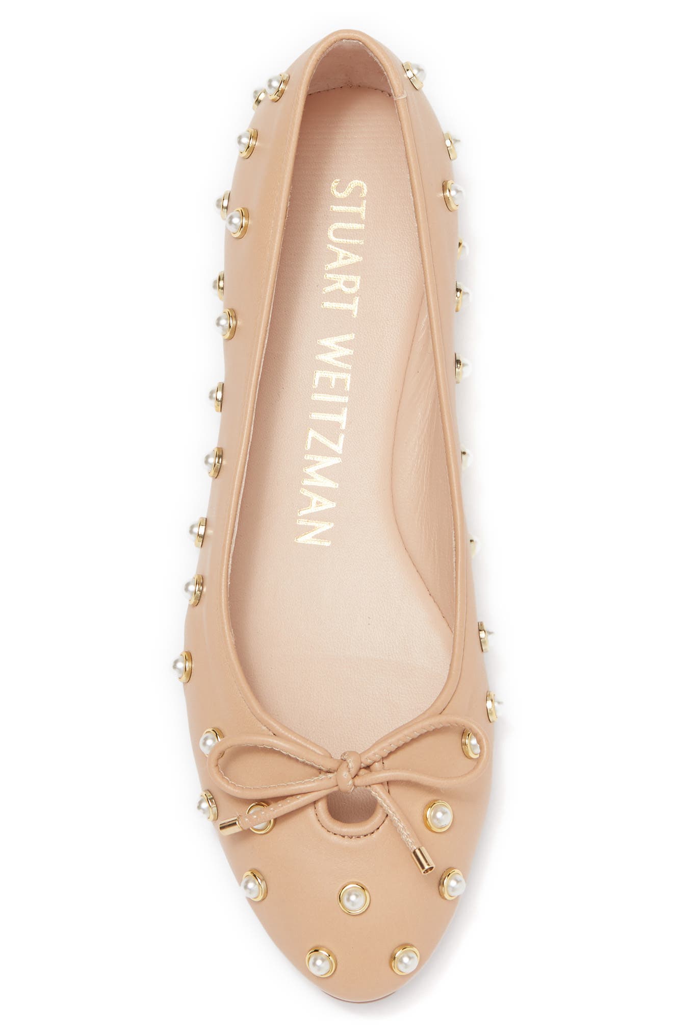 Stuart Weitzman Gabby Pearl Embellished Leather Ballet Flat (Women ...