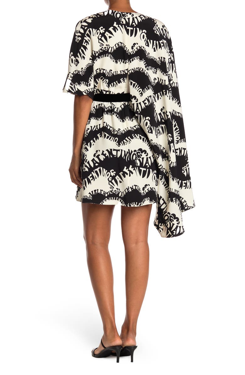 Valentino Logo Print Draped Sleeve Silk Dress | Nordstromrack