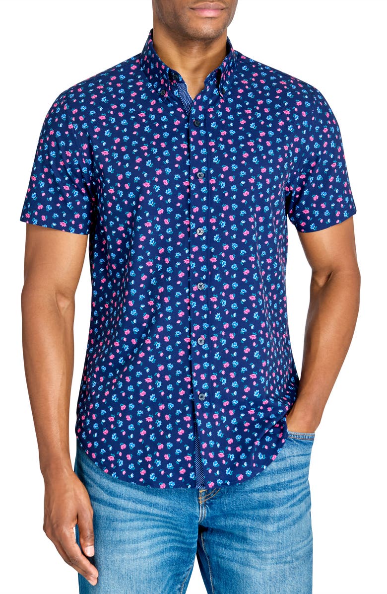 CONSTRUCT Floral Slim Fit Short Sleeve Stretch Button-Down Shirt ...