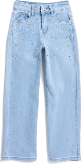 GOGO STAR Kids' Rhinestone & Faux Pearl Straight Leg Jeans | Nordstromrack