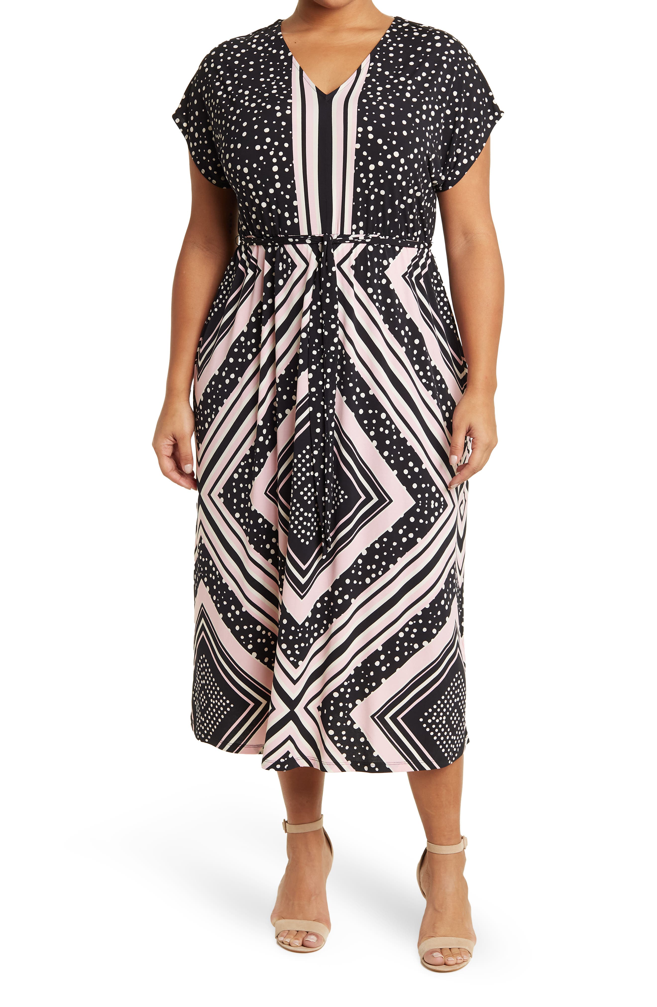 London Times V-Neck Flutter Sleeve Tie Waist Dress | Nordstromrack