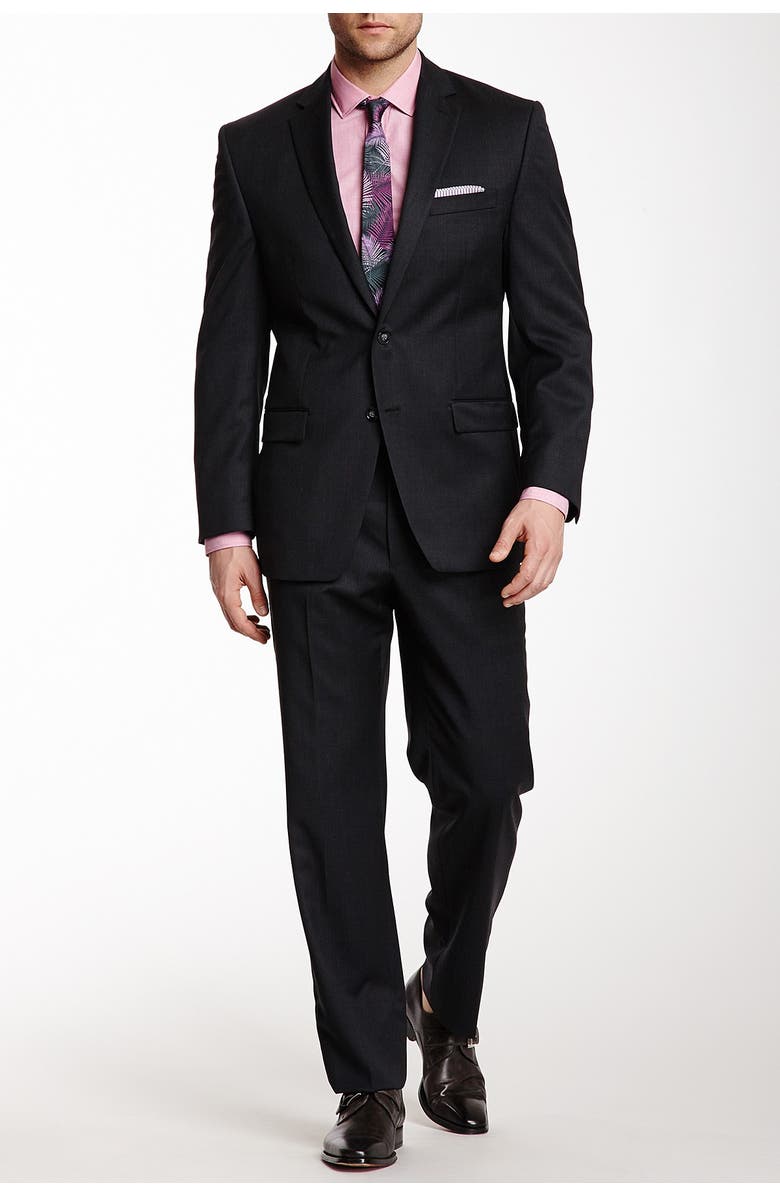 Calvin Klein Grey Sharkskin Two Button Notch Lapel Wool Suit ...