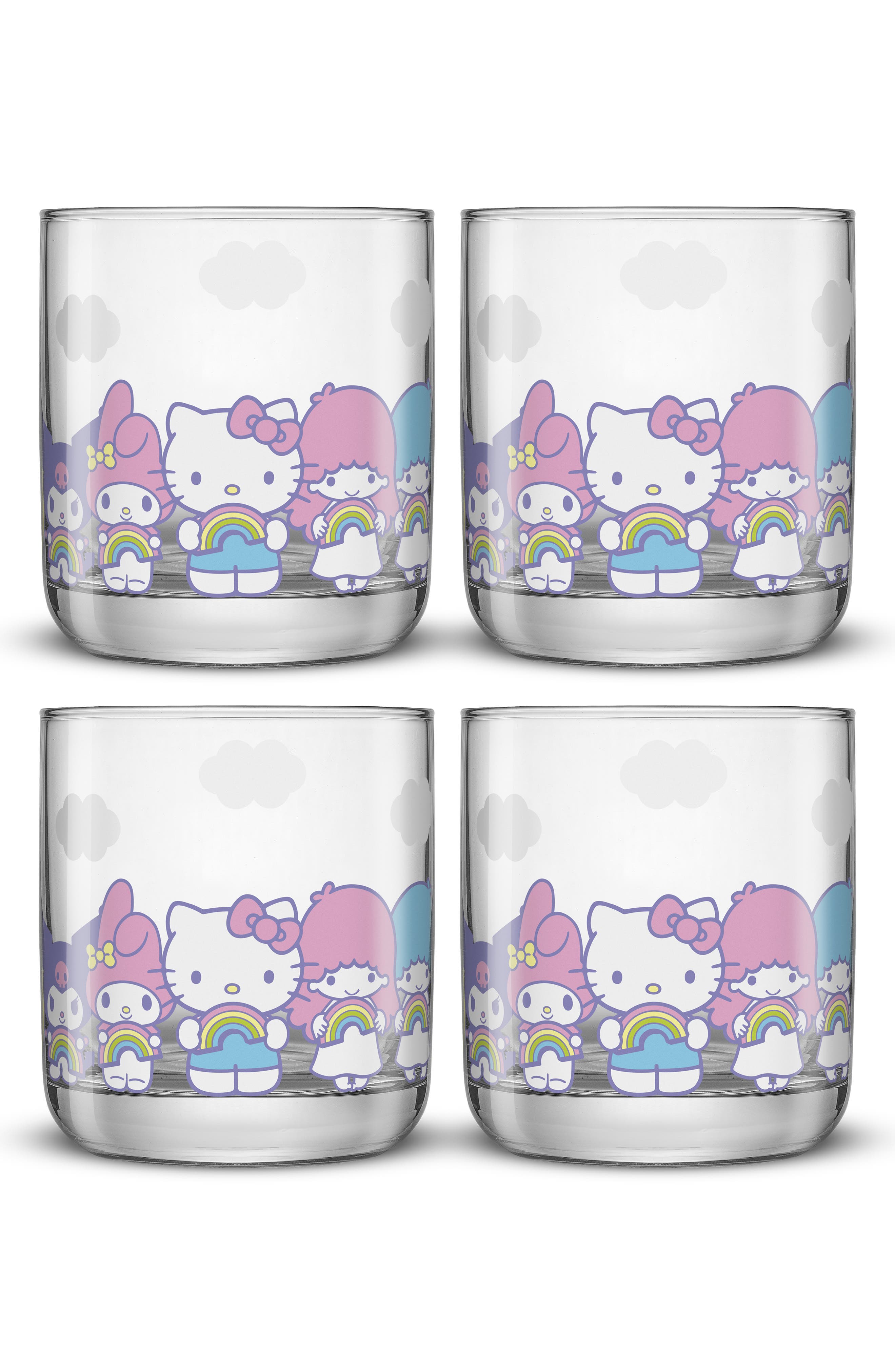 JoyJolt x Sanrio Hello Kitty® & Friends Rainbow Set of 4 Short Glasses ...