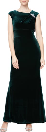 SL FASHIONS Asymmetric Velvet A-Line Gown | Nordstromrack