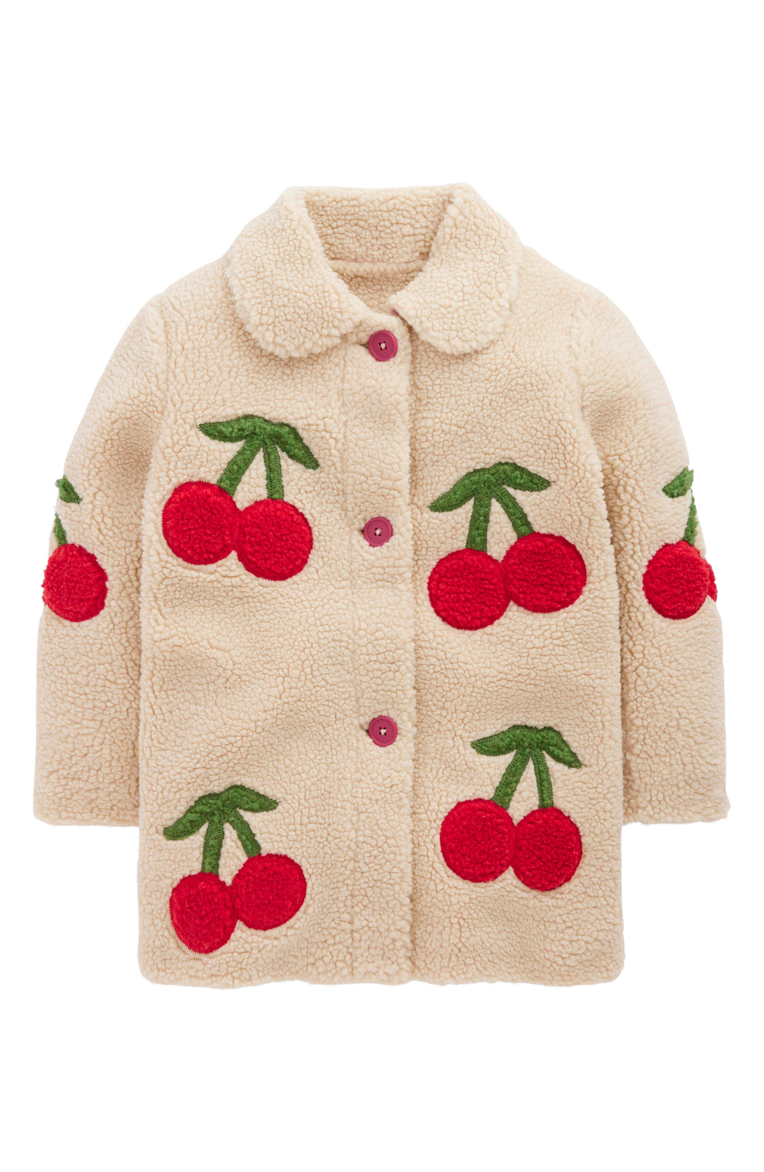 Mini Boden Kids' Cherry Appliqué Fleece Button-Up Coat | Nordstromrack