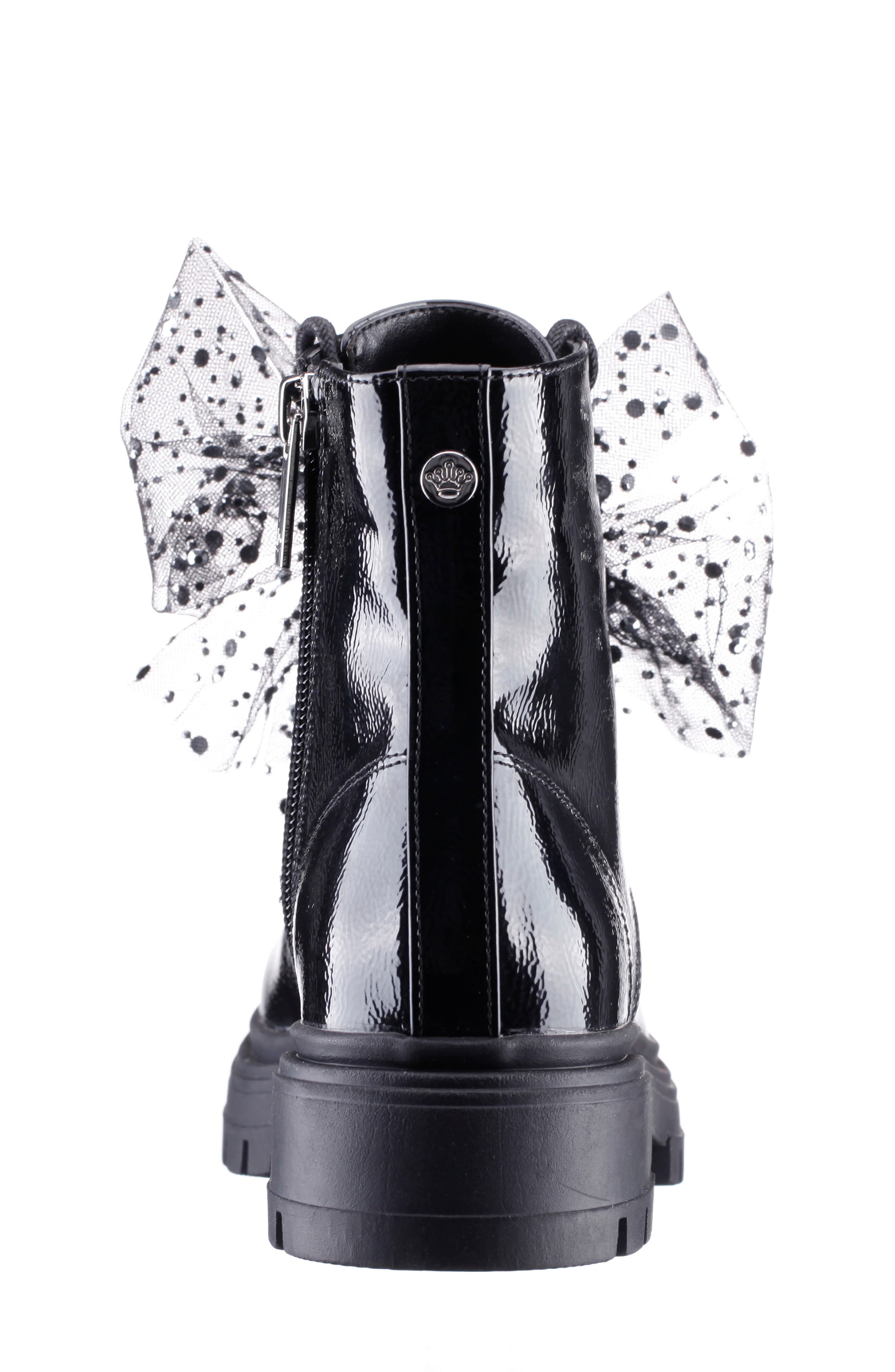 Nina Kids' Tink Crystal Mesh Bow Combat Boot | Nordstromrack
