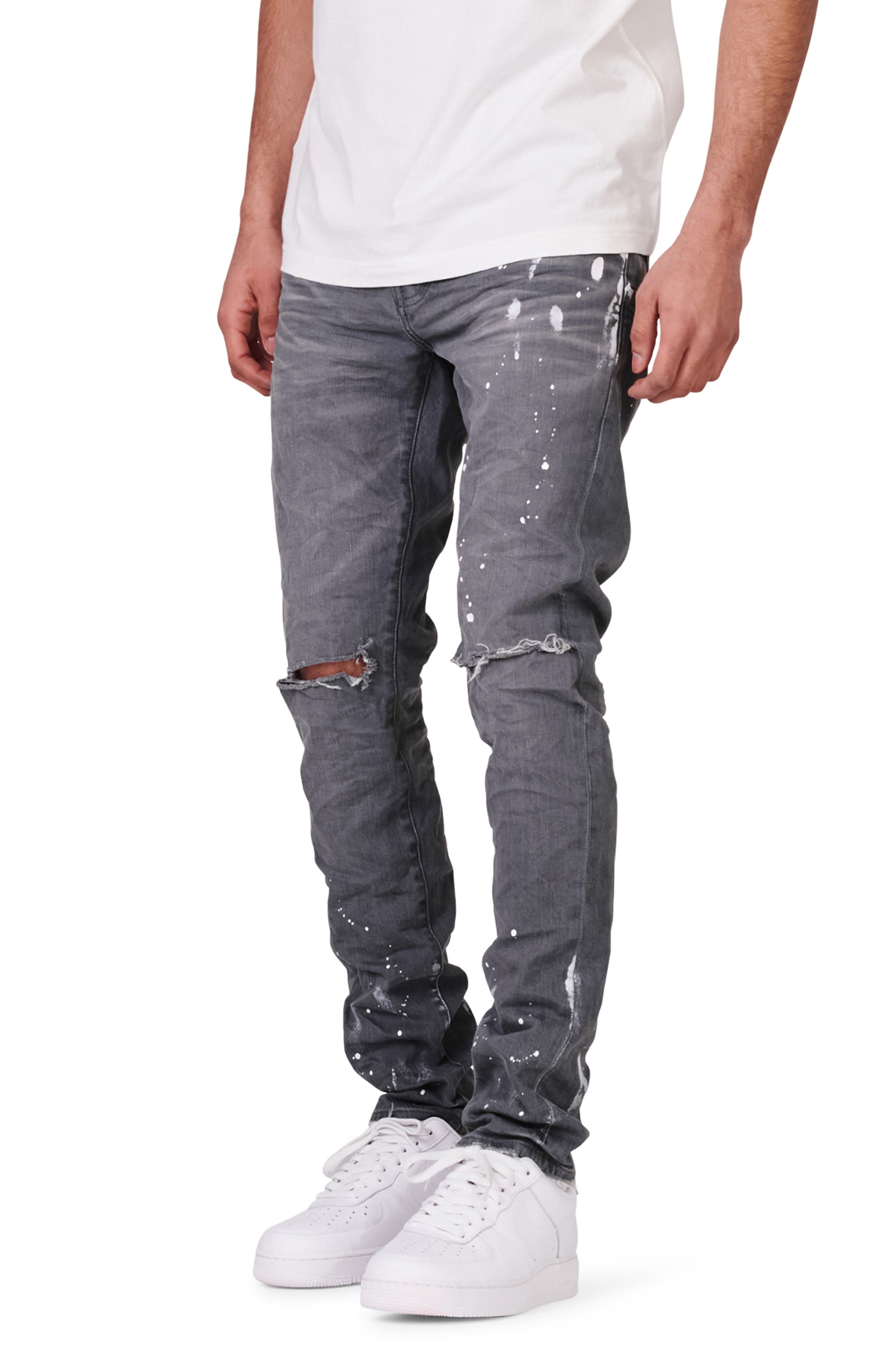 PURPLE BRAND Painted Ripped Knee Slit Skinny Jeans | Nordstromrack