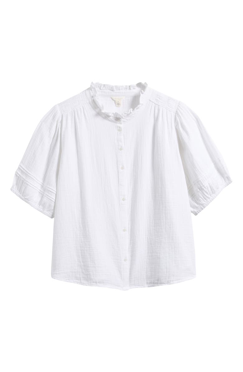 Caslon® Ruffle Band Collar Cotton Gauze Button-Up Shirt | Nordstromrack