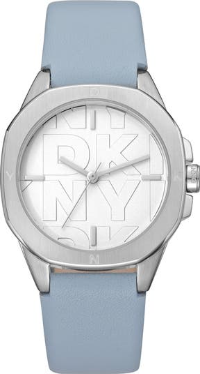DKNY Logo Dial Leather Strap Watch | Nordstromrack