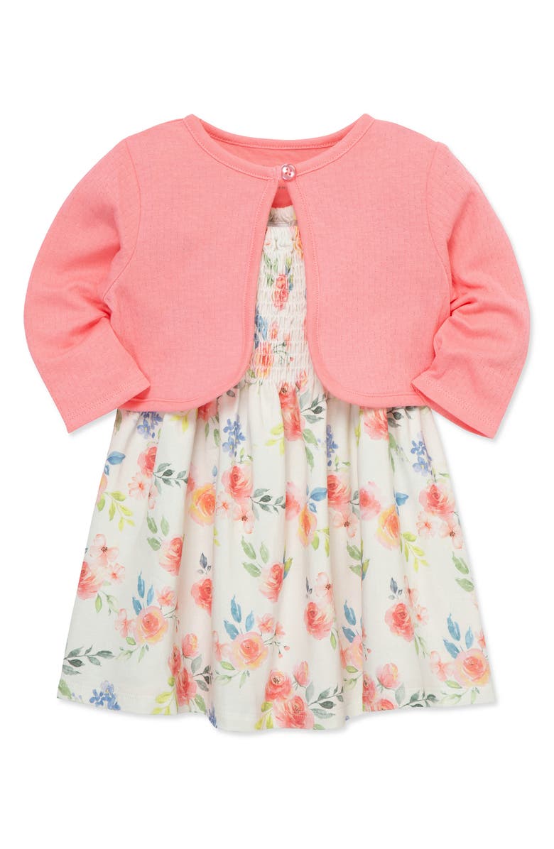 Little Me Rose Smocked Cotton Sundress, Pointelle Cardigan & Bloomers ...