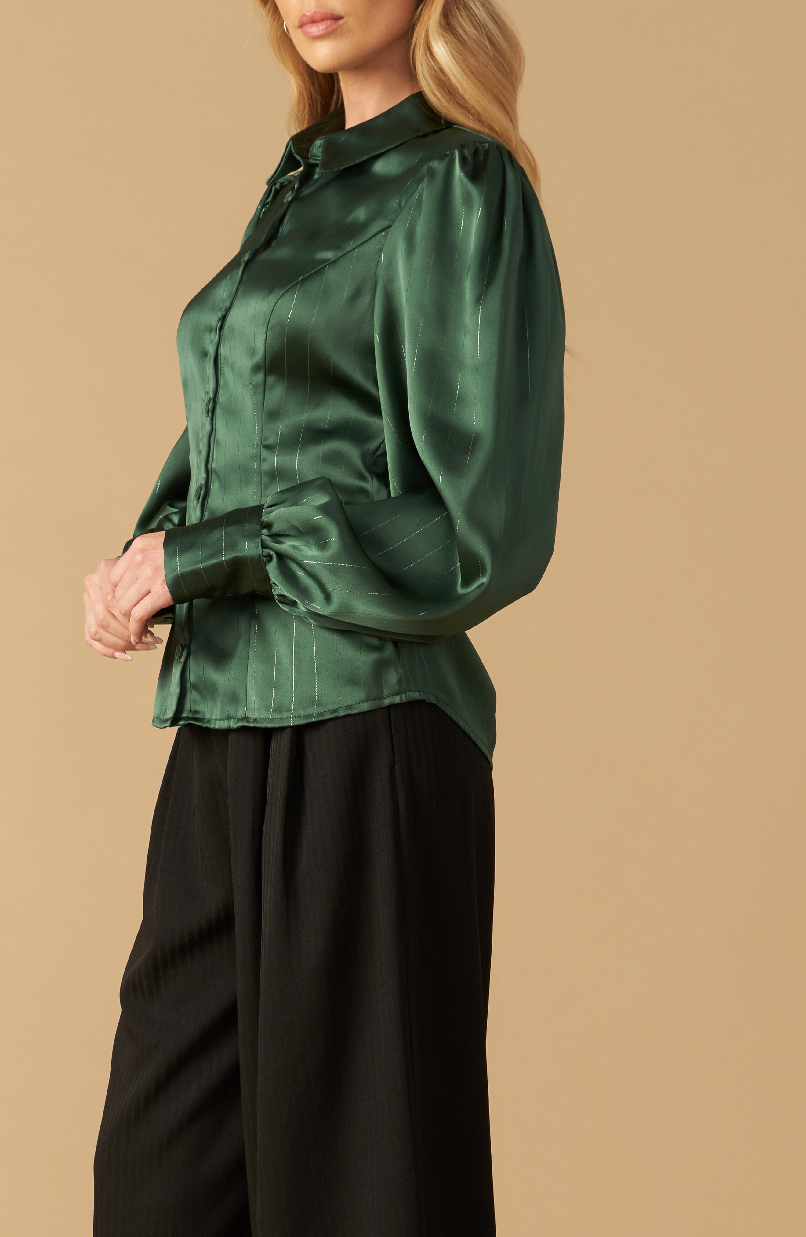 FLYING TOMATO Long Sleeve Satin Button-Up Shirt | Nordstromrack