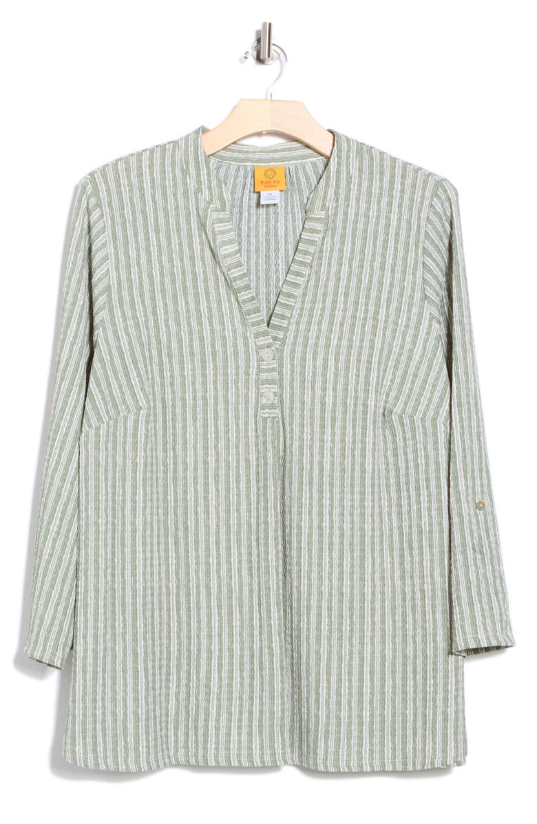 RUBY RD Stripe Crinkle Knit Henley | Nordstromrack