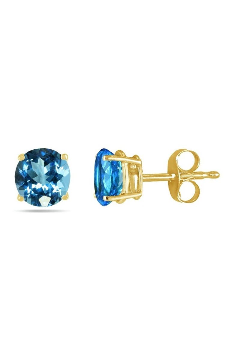 BEST SILVER 14K Yellow Gold Round-Cut Blue Topaz Stud Earrings ...