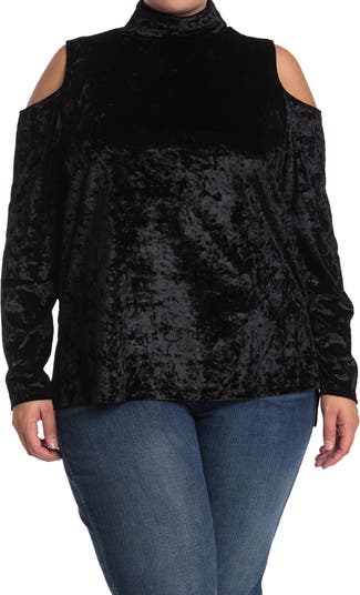 SEAT ONE A Mock Neck Cold Shoulder Long Sleeve Velvet Top | Nordstromrack