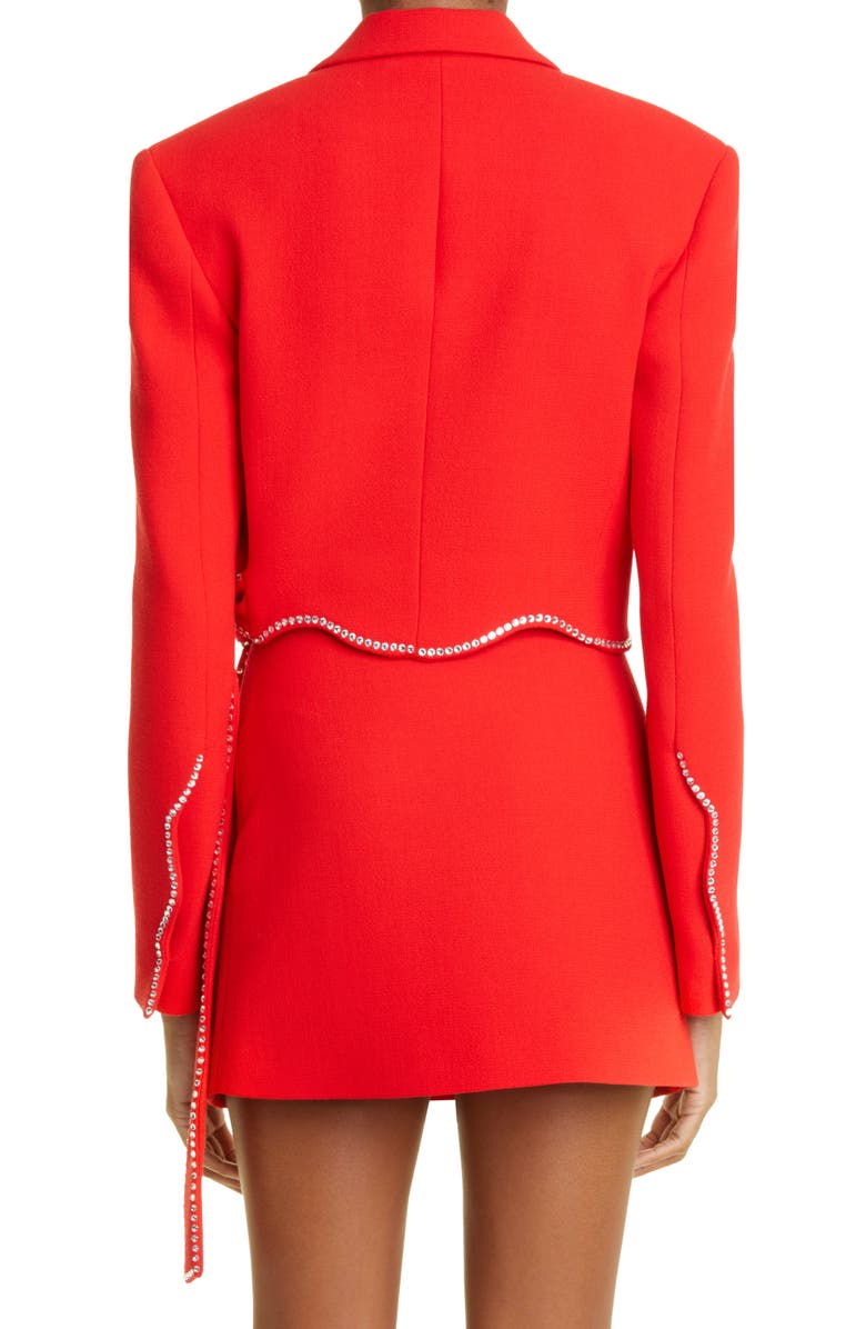 Mach & Mach Crystal Trim Crop Wool Wrap Blazer | Nordstrom