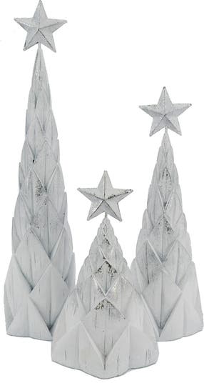 SEASONAL ABODE Foil Tree & Star Topper - White/Silver - Set of 3 ...
