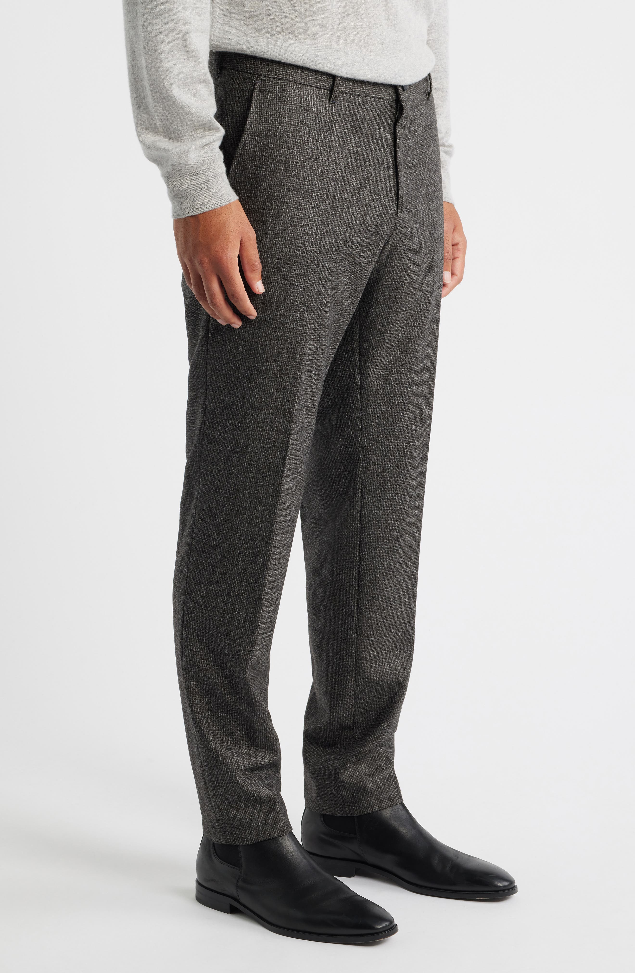 BOSS Genius Slim Fit Flat Front Microcheck Brushed Wool Dress Pants ...