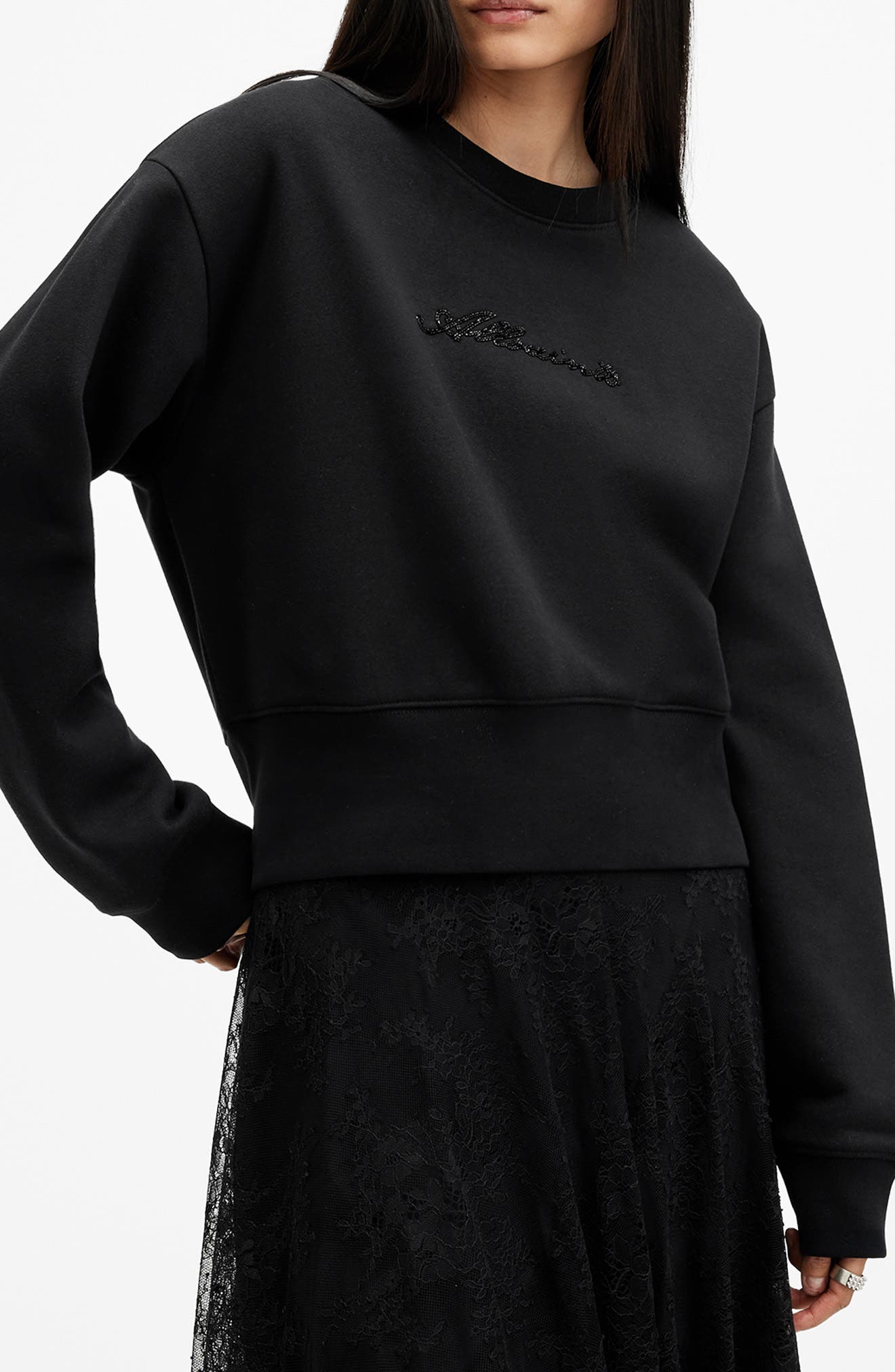 AllSaints Fern Embroidered Sweatshirt | Nordstromrack