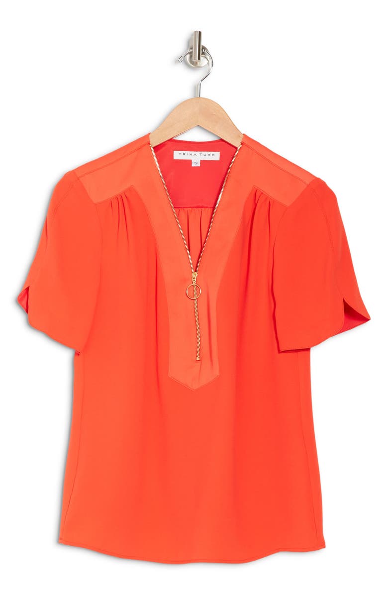 Trina Turk Amethyst Short Sleeve V-neck Zip Top | Nordstromrack