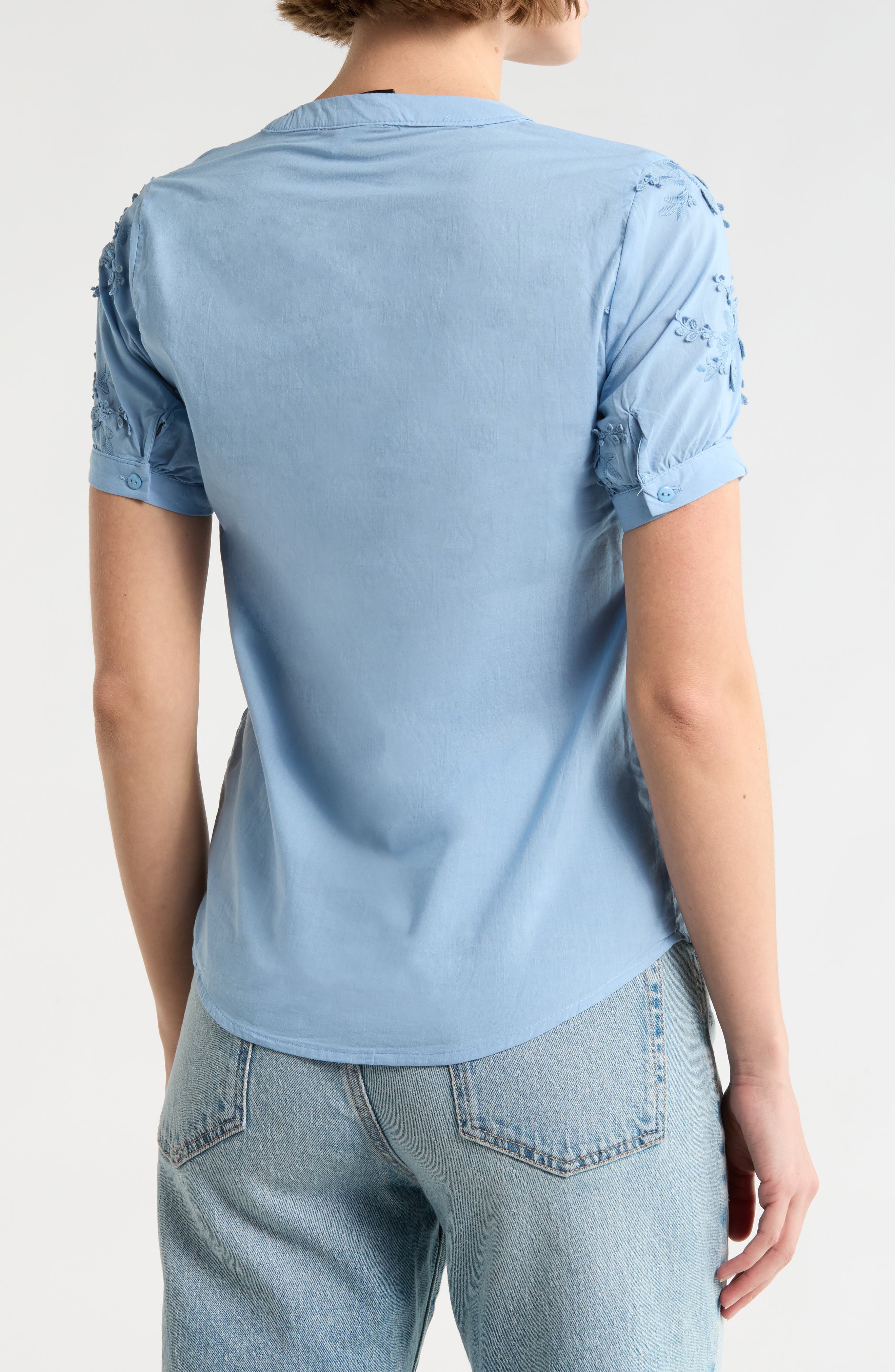 Forgotten Grace Floral Embroidered Short Sleeve Button-Up Top ...