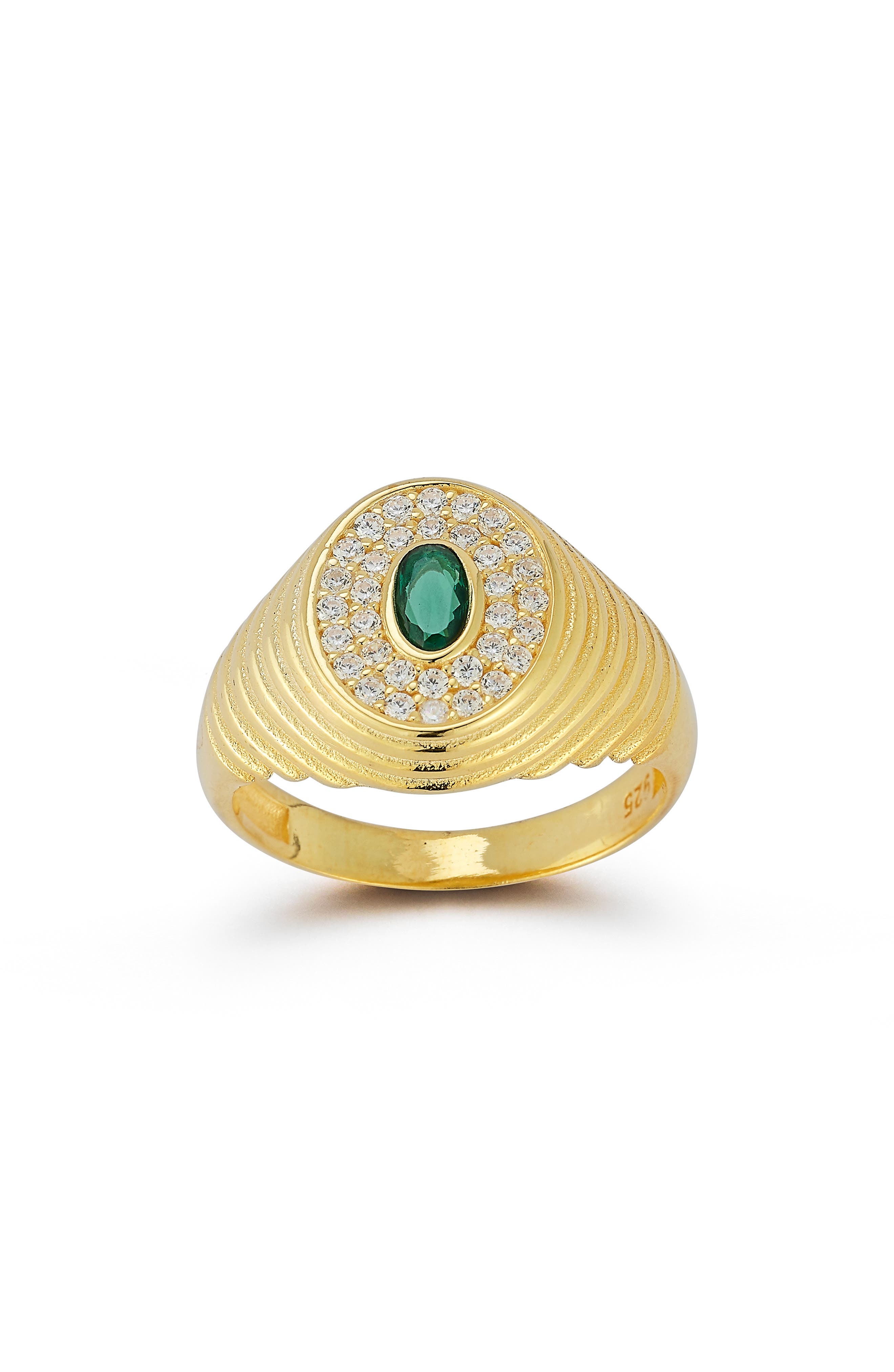 CHLOE AND MADISON 14K Gold Plated Sterling Silver CZ Ribbed Dome Ring ...