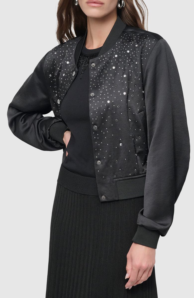 DKNY Stud Detail Satin Bomber Jacket | Nordstromrack