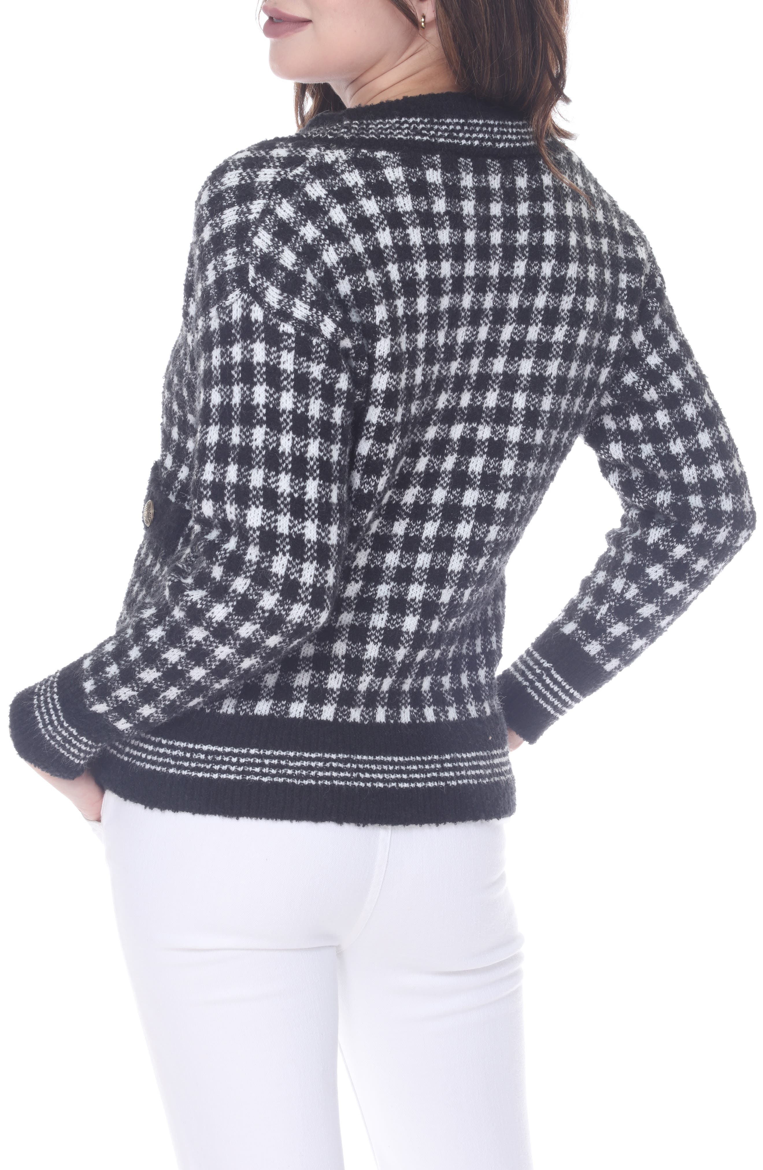 RAIN AND ROSE Check Print Button Front Bouclé Cardigan | Nordstromrack