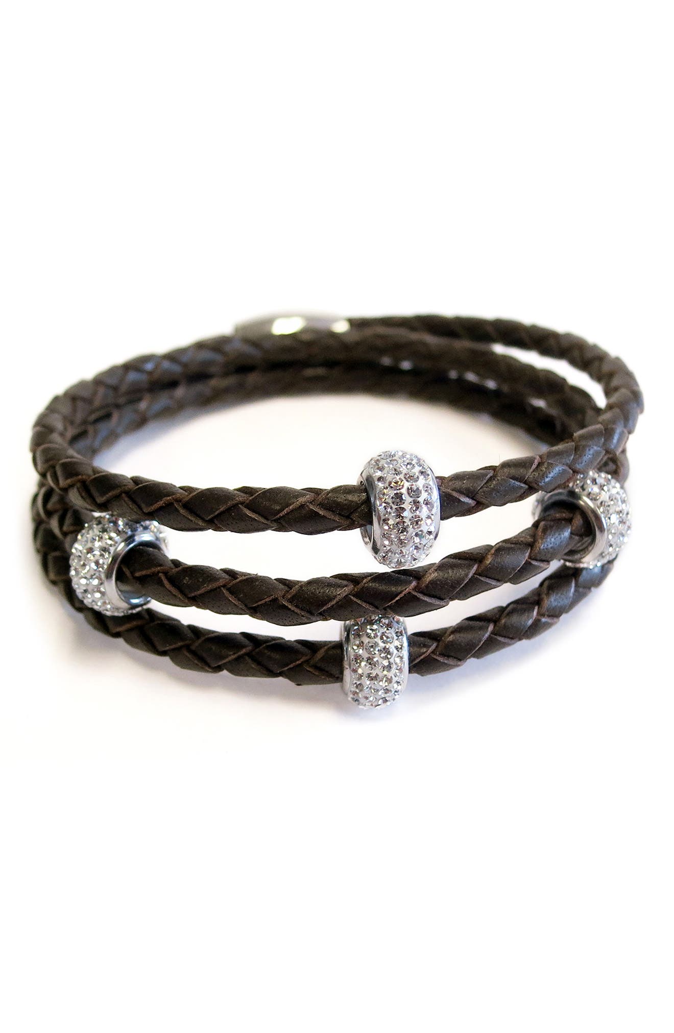 Liza Schwartz Bedazzle Pavé CZ Station Leather Triple Wrap Bracelet ...