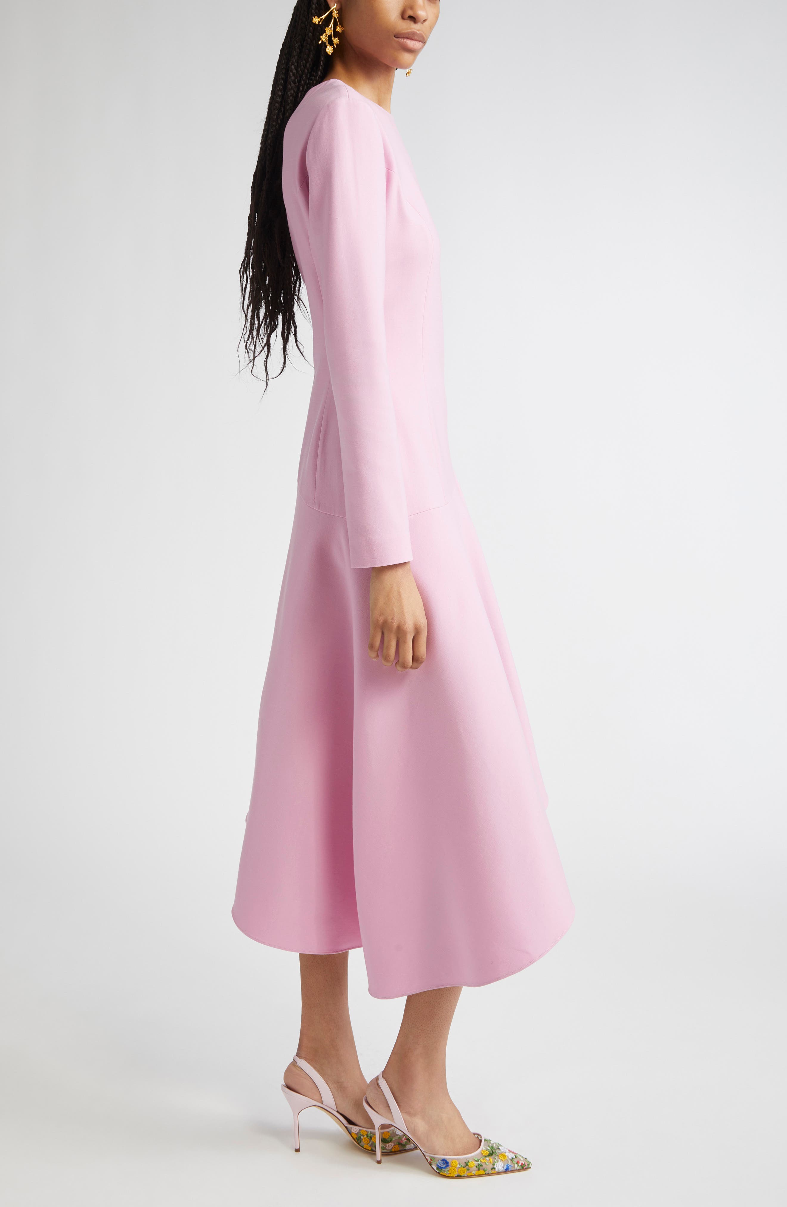 Oscar de la Renta Asymmetric Long Sleeve Stretch Wool Dress (Women ...