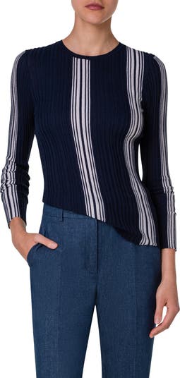 Akris Stripe Virgin Wool & Silk Rib Sweater | Nordstrom