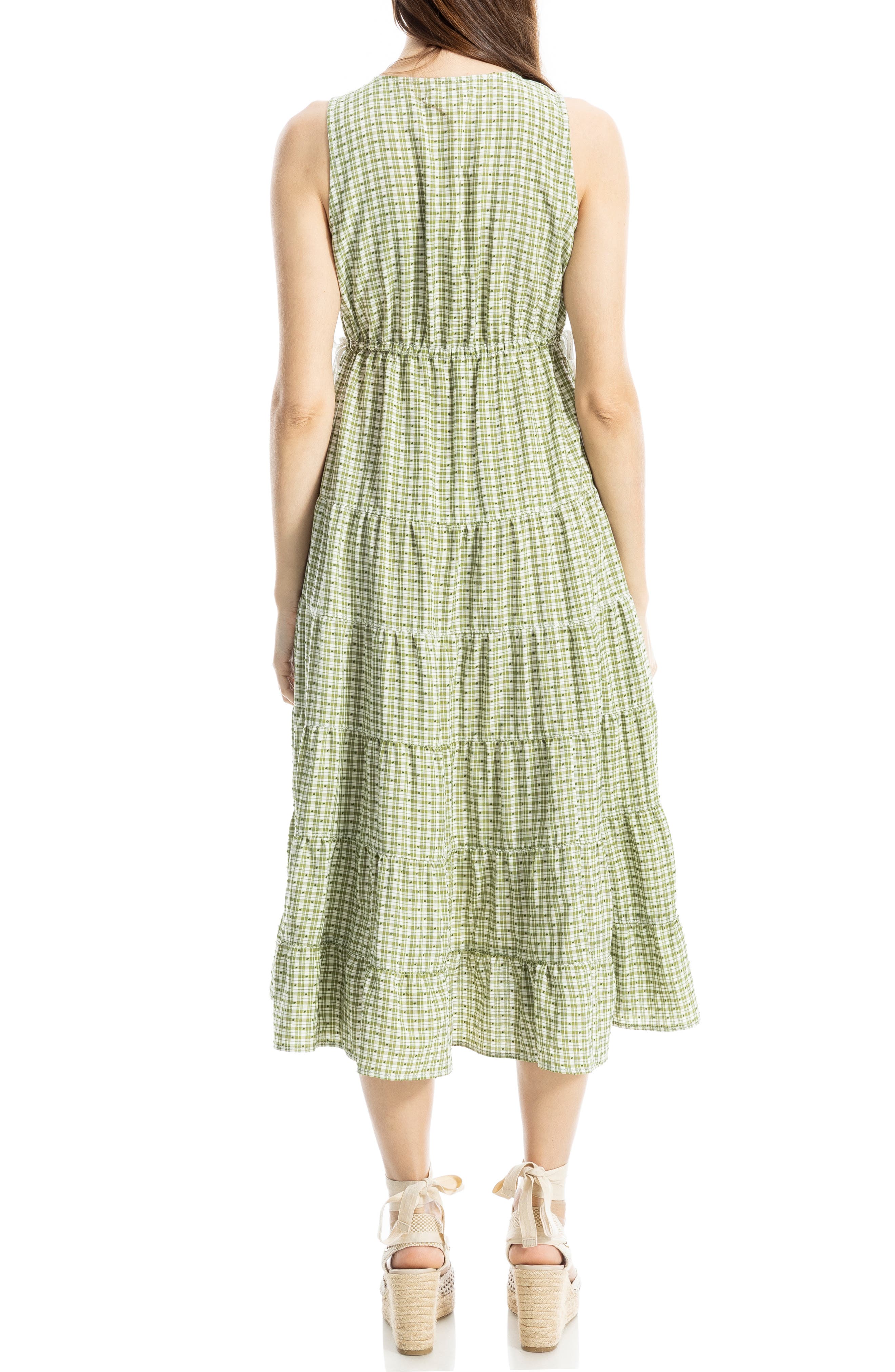 MAX STUDIO Plaid Sleeveless Empire Waist Tiered Midi Dress | Nordstromrack