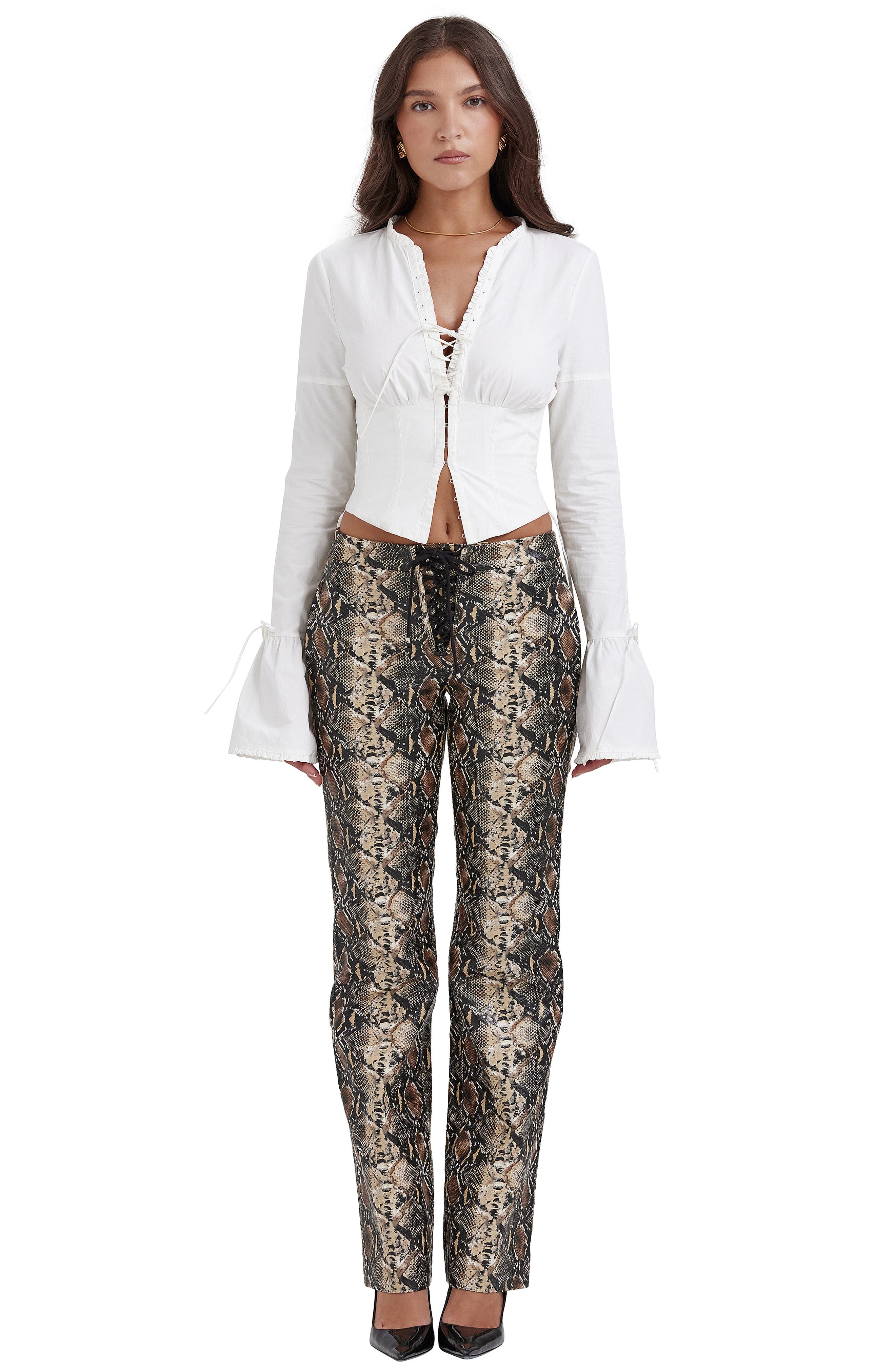 HOUSE OF CB Sernia Lace-Up Faux Leather Trousers | Nordstrom