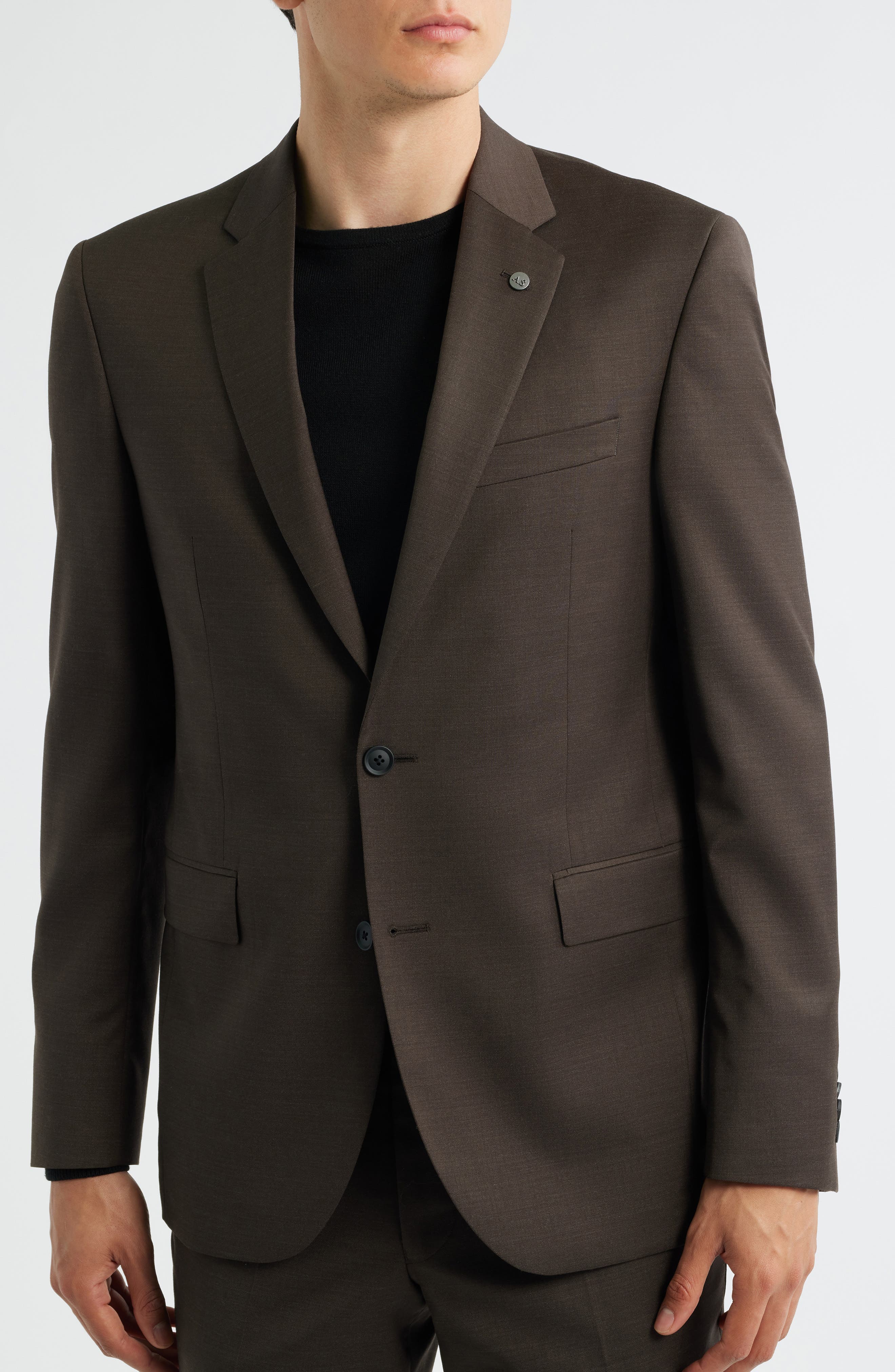 AllSaints Ross Slim Fit Solid Brown Stretch Wool Suit | Nordstrom