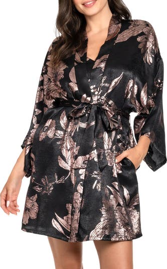 Midnight Bakery Floral Metallic Satin Robe | Nordstrom