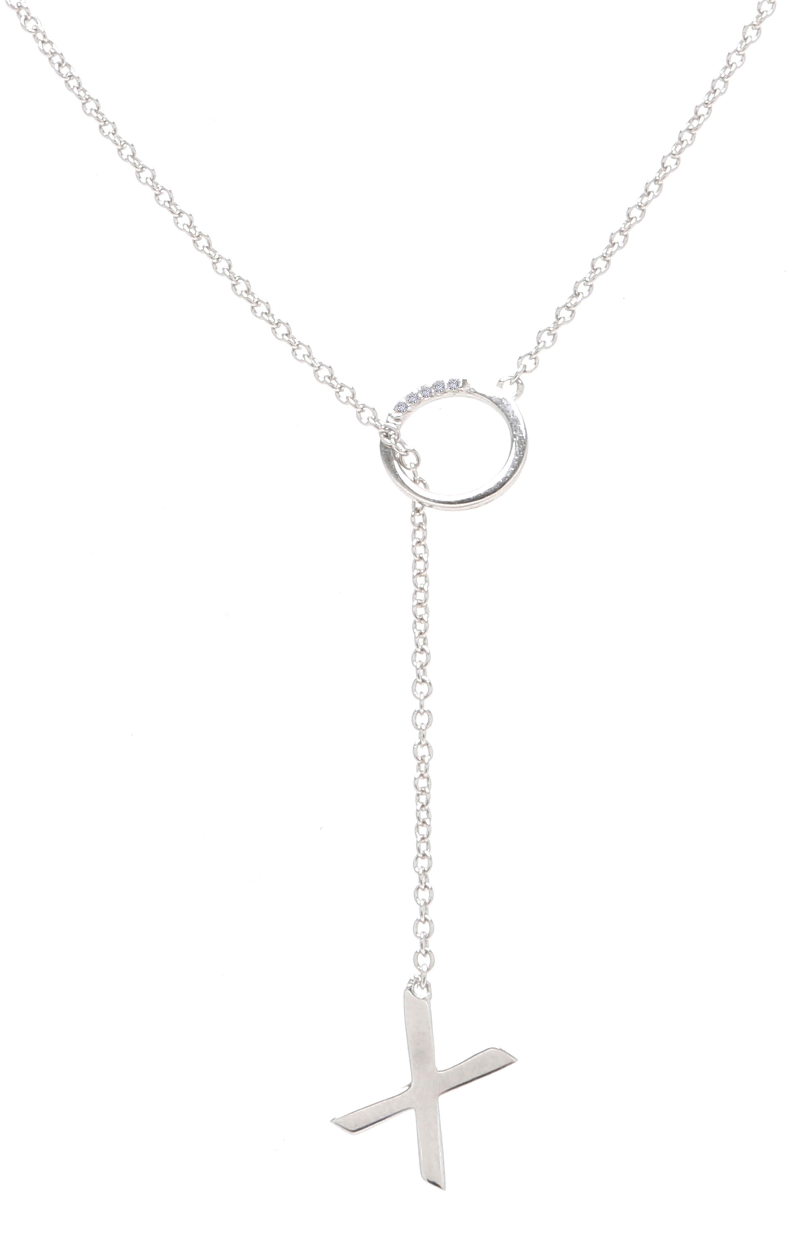 Adornia White Rhodium Plated Sterling Silver Diamond XO Charm Lariat ...