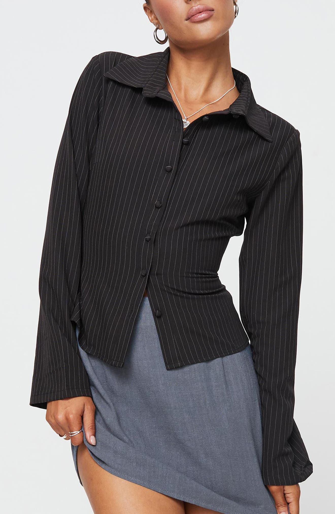 Princess Polly Anni Pinstripe Button-Up Shirt | Nordstrom