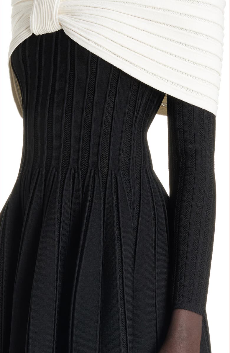 Balmain Off the Shoulder Colorblock Long Sleeve Knit Dress | Nordstromrack