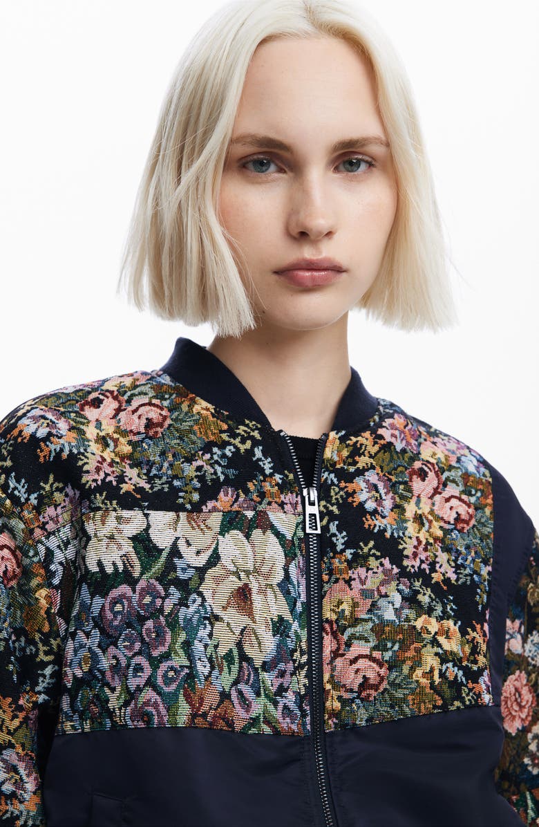 Desigual Rotterdam Jacquard Mixed Media Bomber Jacket | Nordstrom