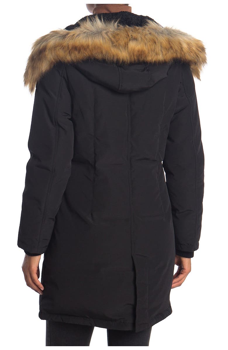 French Connection Faux Fur Trim Hooded Flap Pocket Down Jacket ...