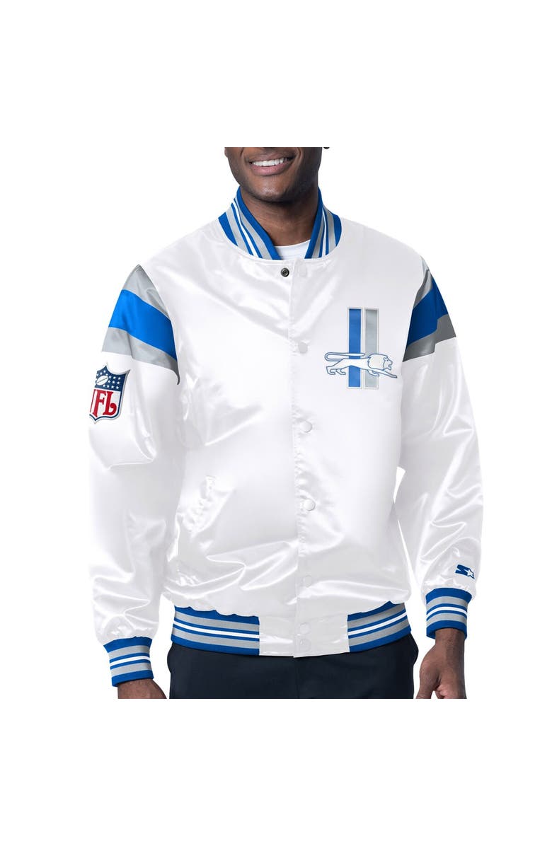 STARTER Men's Starter White/Blue Detroit Lions Vintage Satin Full-Snap ...