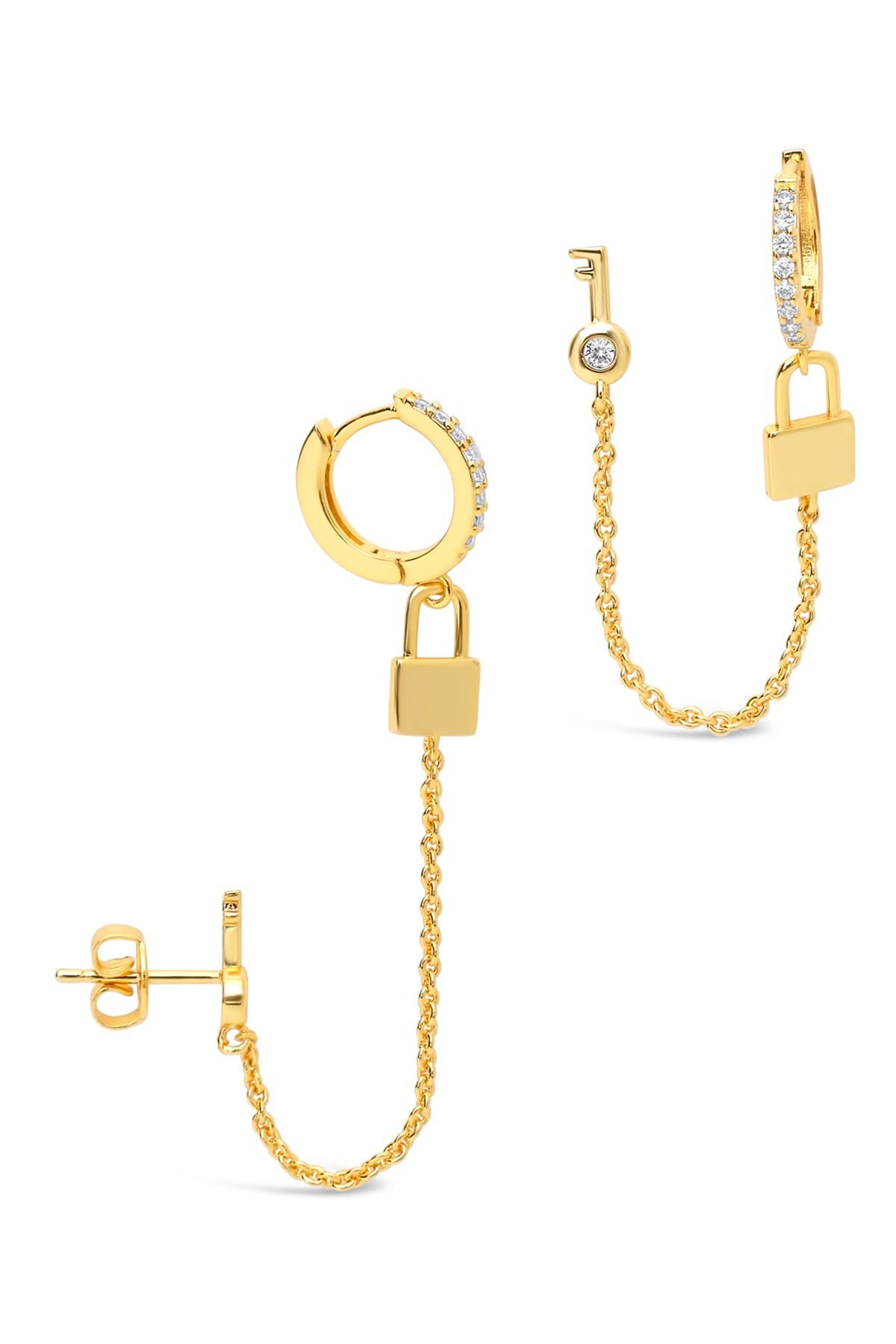 Sterling Forever Gold Plated Lock & Key Chained Huggie Hoops ...