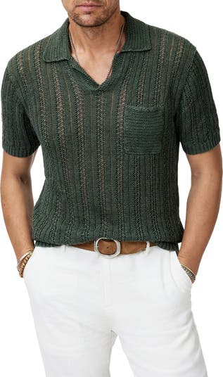 John Varvatos Odin Short Sleeve Textured Linen Johnny Collar