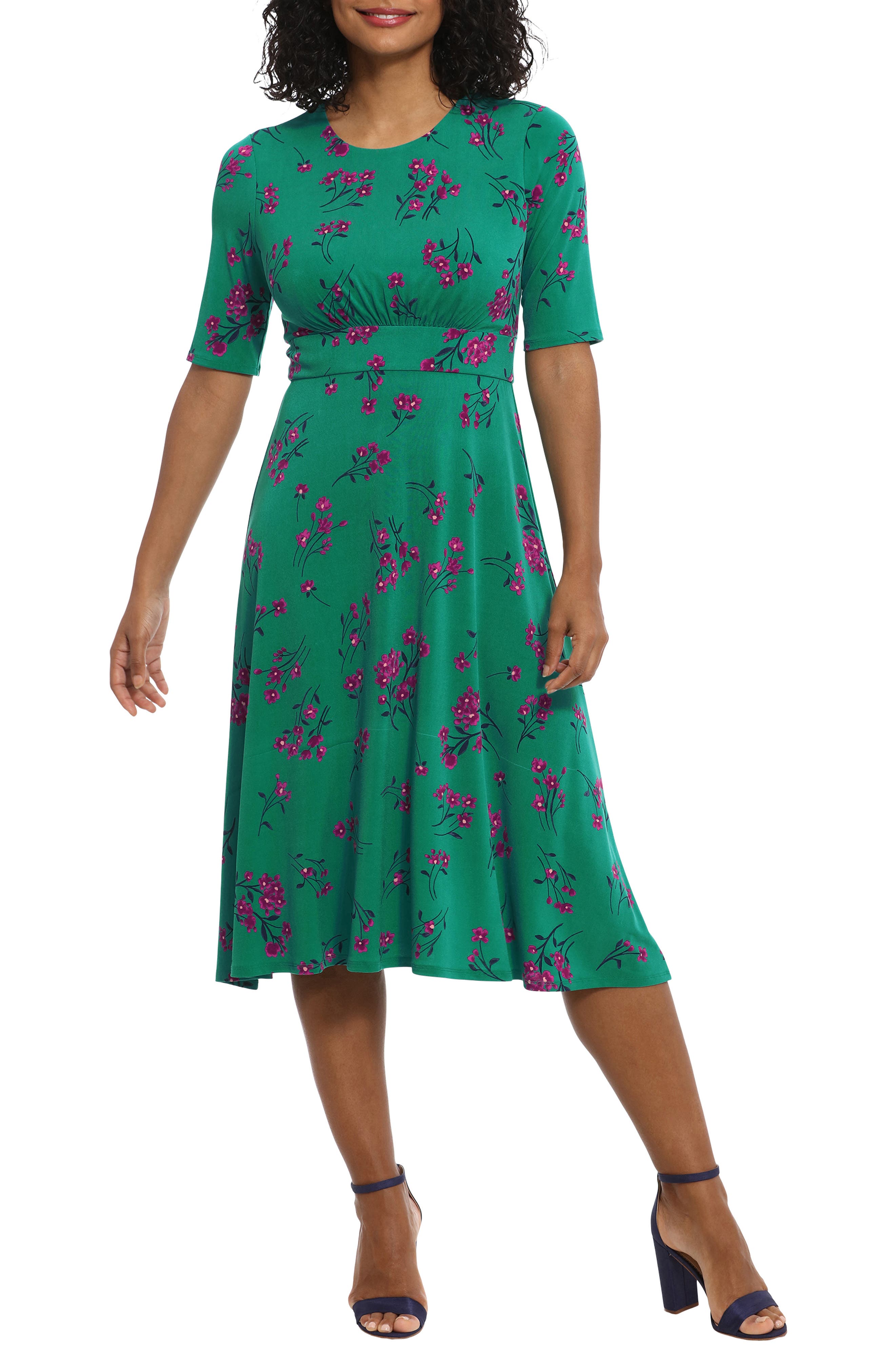 London Times Elbow Sleeve Fit & Flare Midi Dress | Nordstromrack