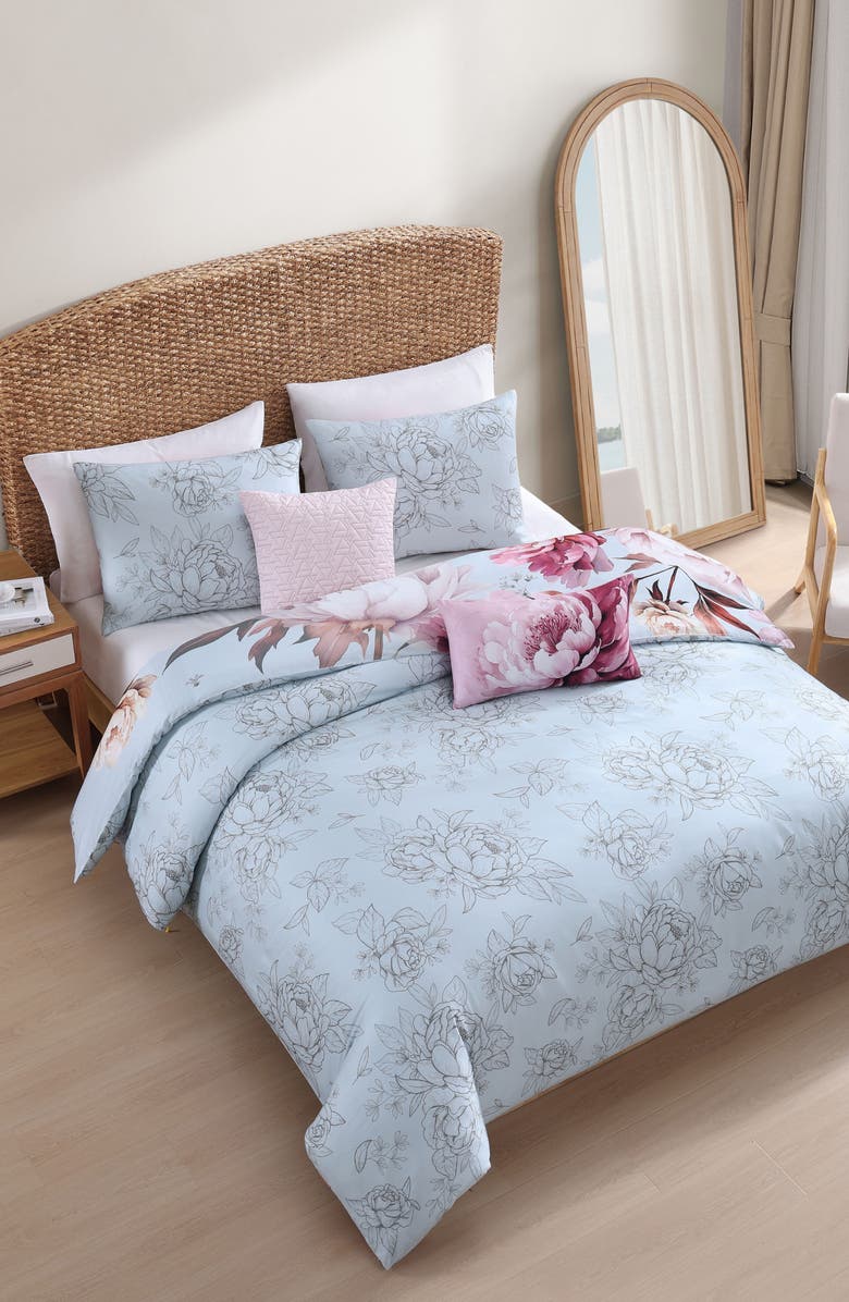 Bebejan Blooming Peonies 5-Piece Cotton Sateen Comforter Set ...