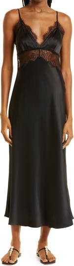 CAMI NYC Tucker Lace Trim Silk Midi Slipdress | Nordstrom