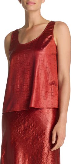St. John Collection Croc Textured Sleeveless Satin Shell | Nordstrom
